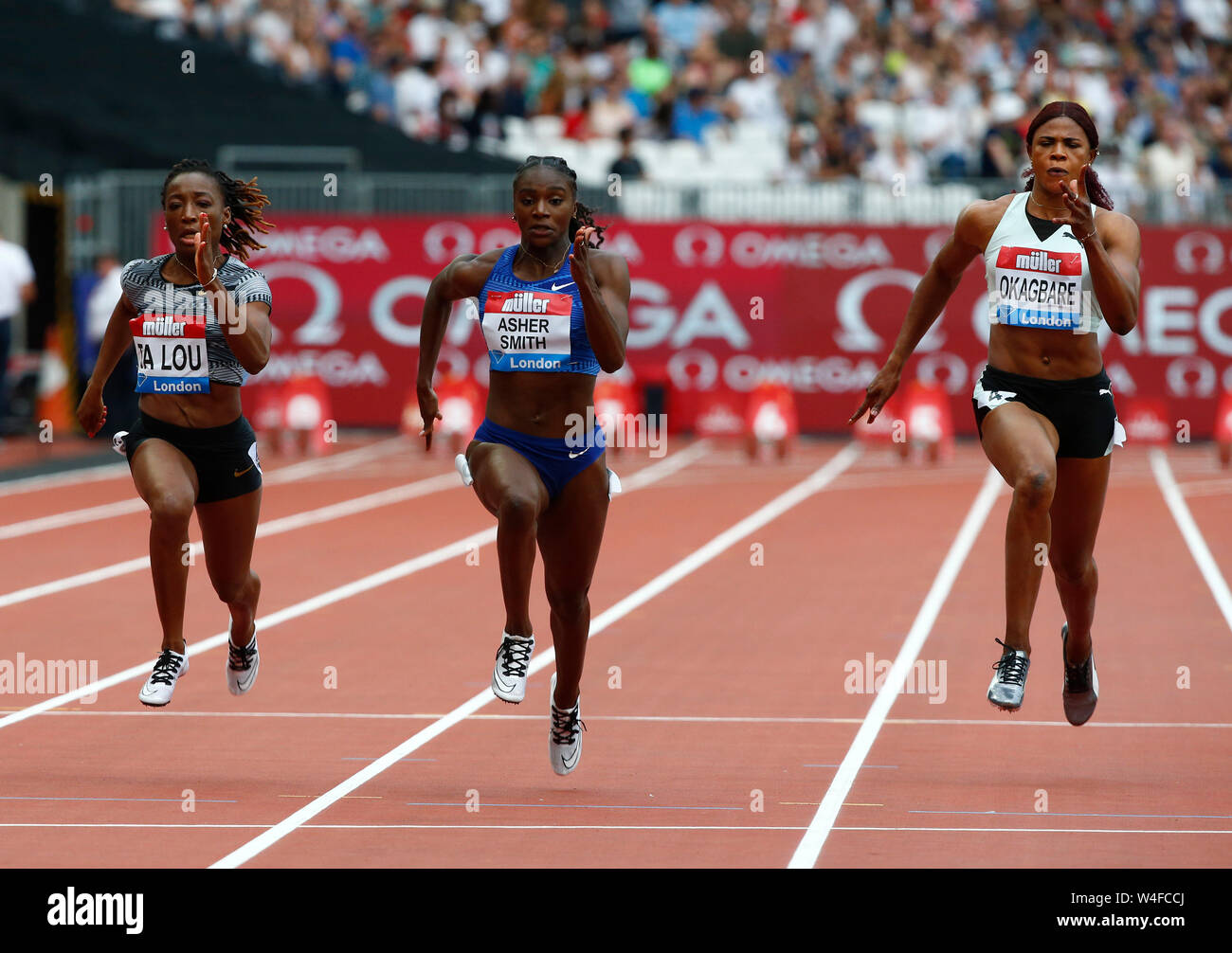 LONDON, ENGLAND. JULY 21: L-R Marie Josee Ta Lou (CIV, Dina Asher-Smith ...