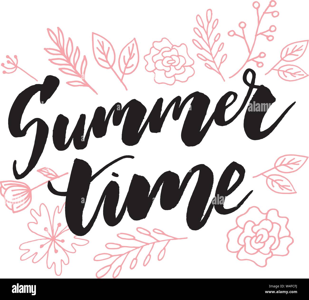 Vector illustration: Brush lettering composition of Summer flowers ...