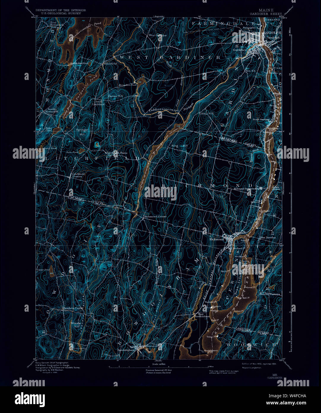 Maine USGS Historical Map Gardiner 460425 1892 62500 Inversion ...