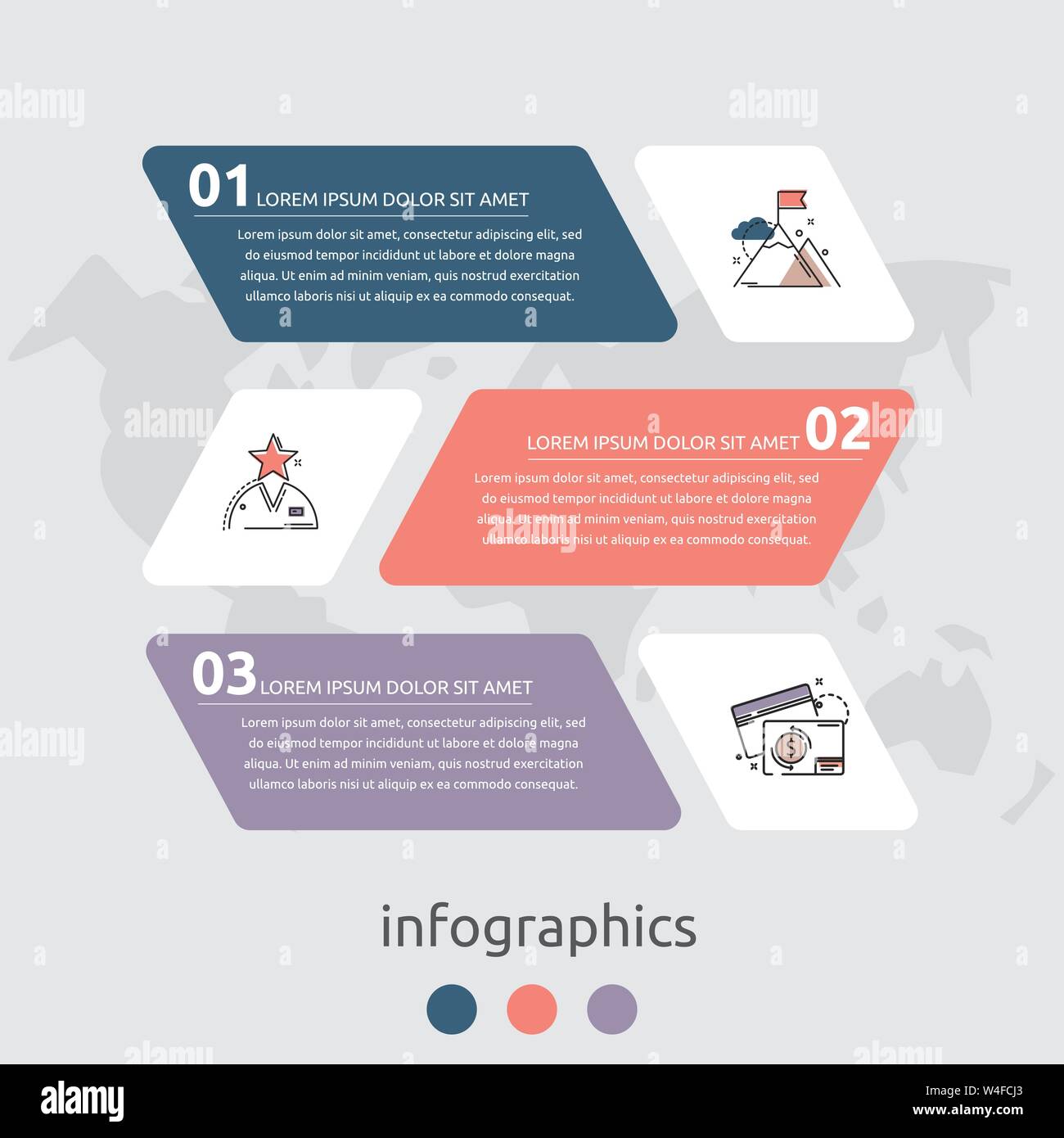 Vector infographic flat template concept for three labels, diagram, graph. Business concept with ...