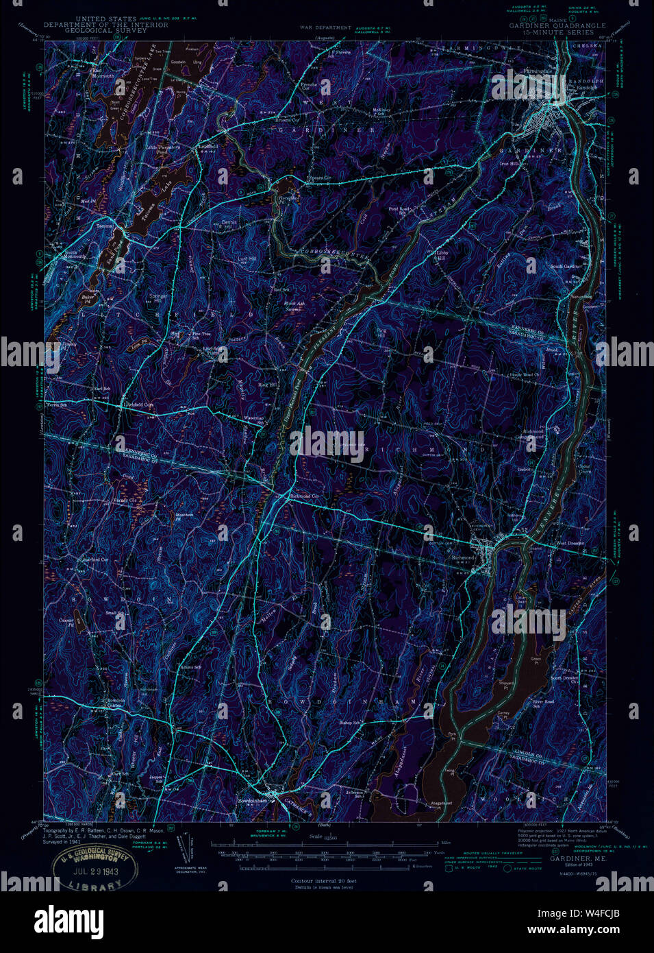 Maine USGS Historical Map Gardiner 460427 1943 62500 Inversion ...