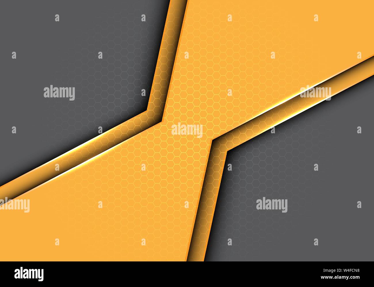 Abstract yellow polygon metallic with hexagon mesh pattern on grey ...