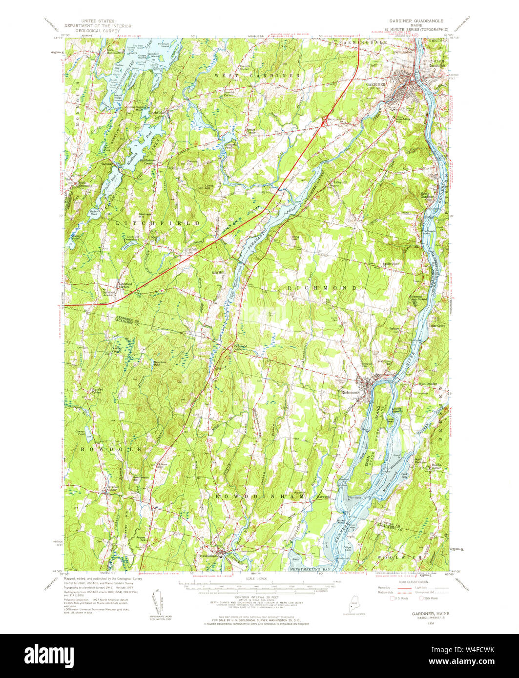 Maine USGS Historical Map Gardiner 460431 1957 62500 Restoration Stock ...