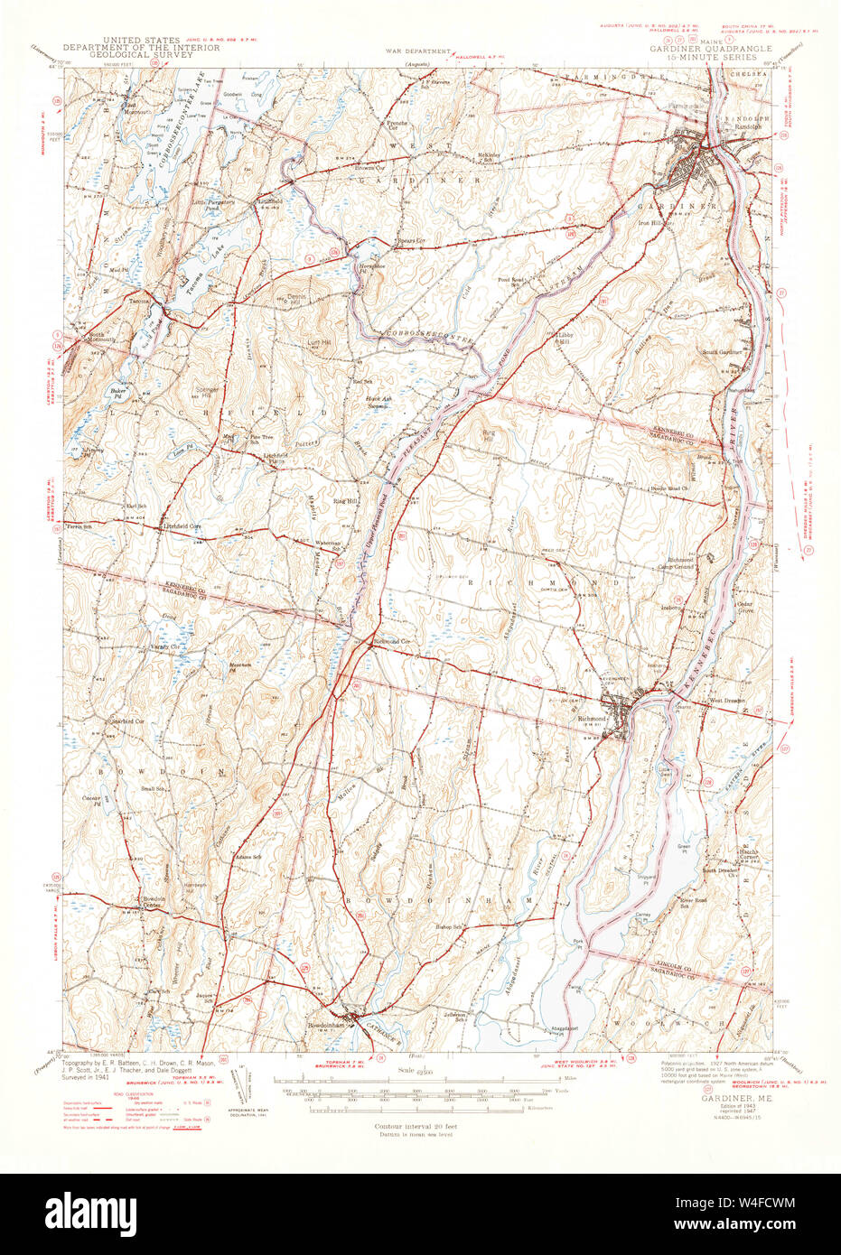 Maine USGS Historical Map Gardiner 460430 1943 62500 Restoration Stock ...