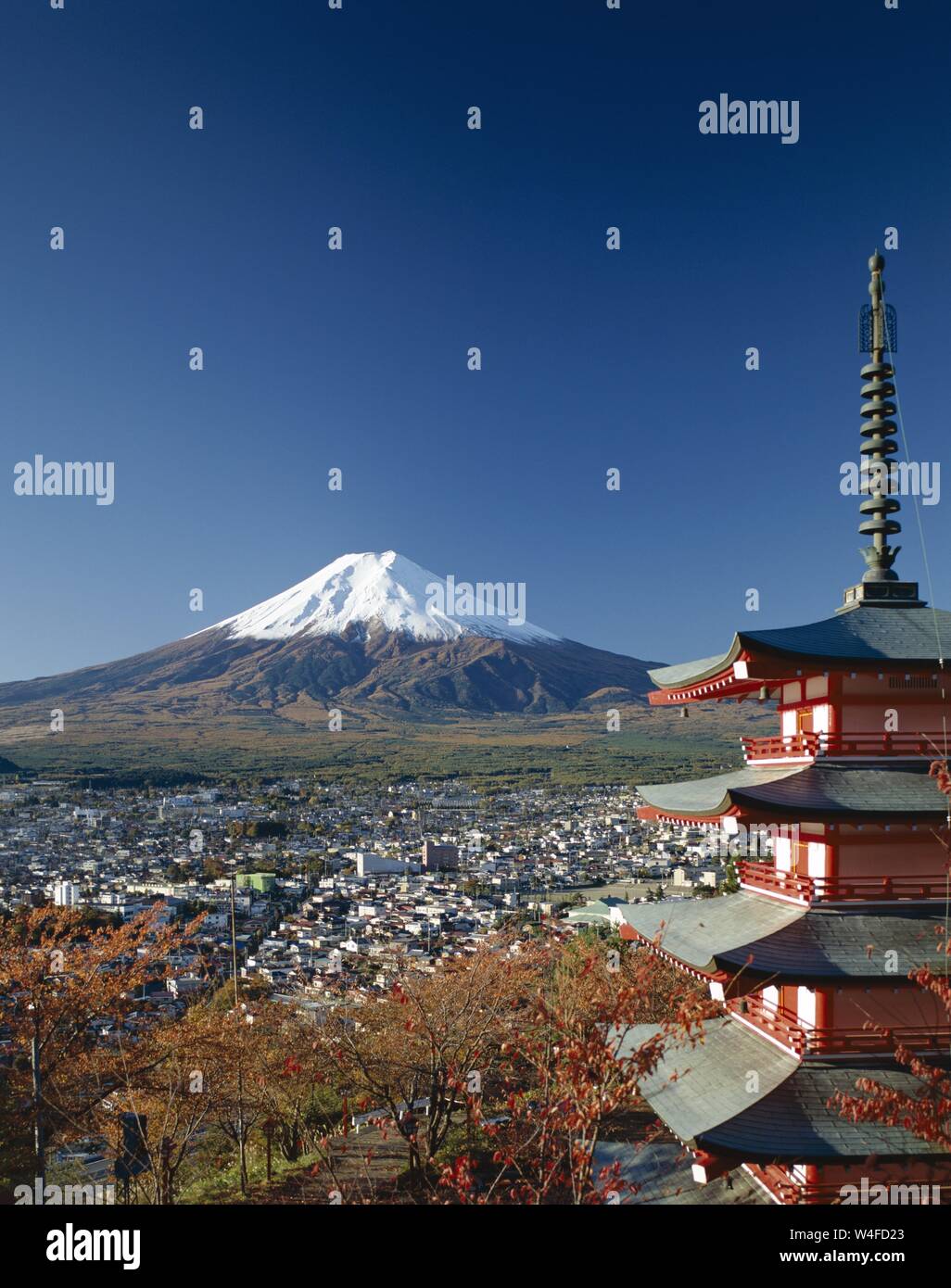 Japan, Honshu, Yamanashi Prefecture, Snow-capped Mount Fuji and ...