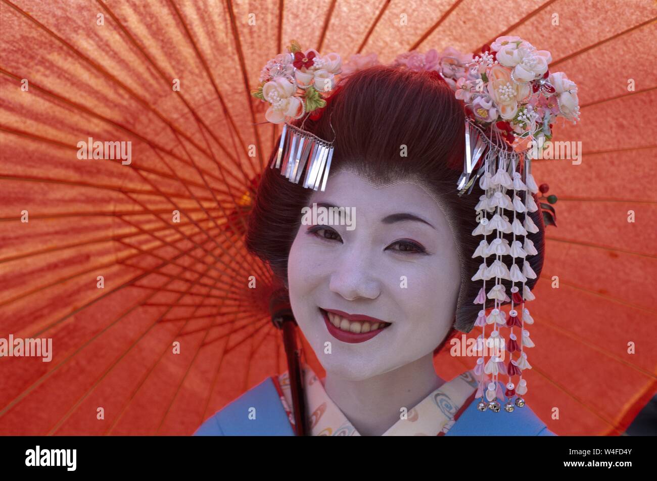 Japan Honshu Kyoto Gion District Girl Dressed As Geisha Wearing