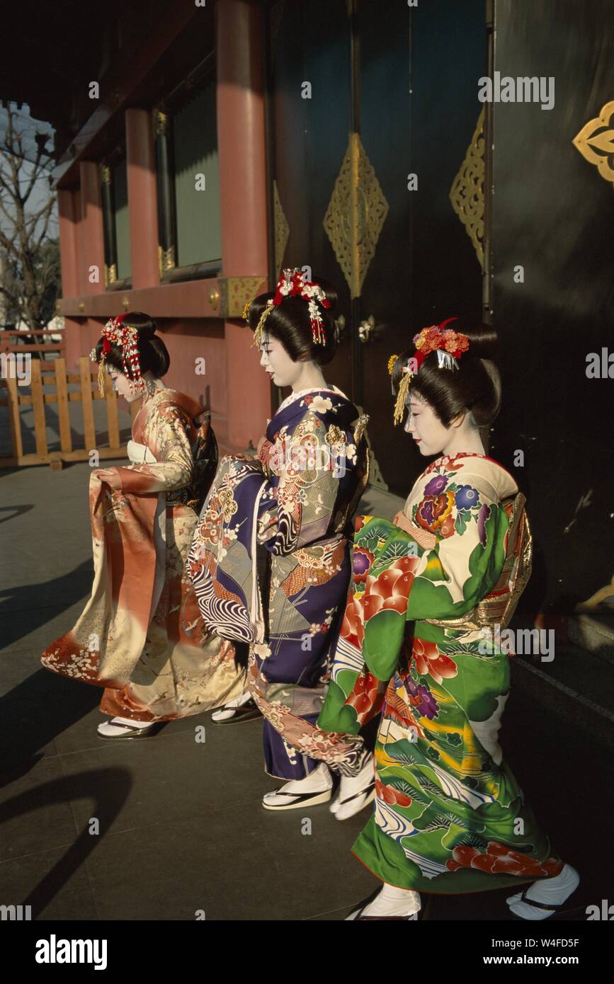 Japan, Honshu, Tokyo, Asakusa, Sensoji Temple, Girls Dressed as Geisha ...