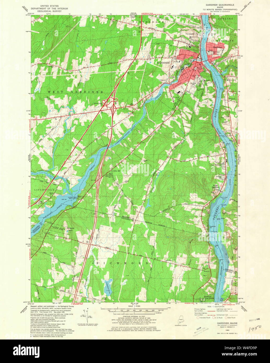 Maine USGS Historical Map Gardiner 806716 1980 24000 Restoration Stock ...
