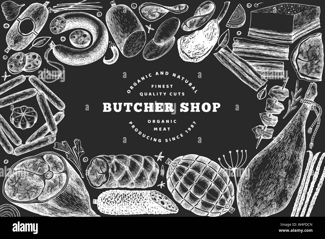 Butcher shop hand drawn vector banner template. Vintage style ...