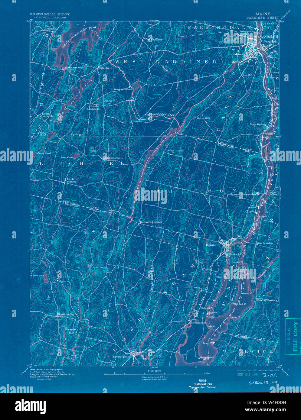 Maine USGS Historical Map Gardiner 807509 1892 62500 Inversion ...
