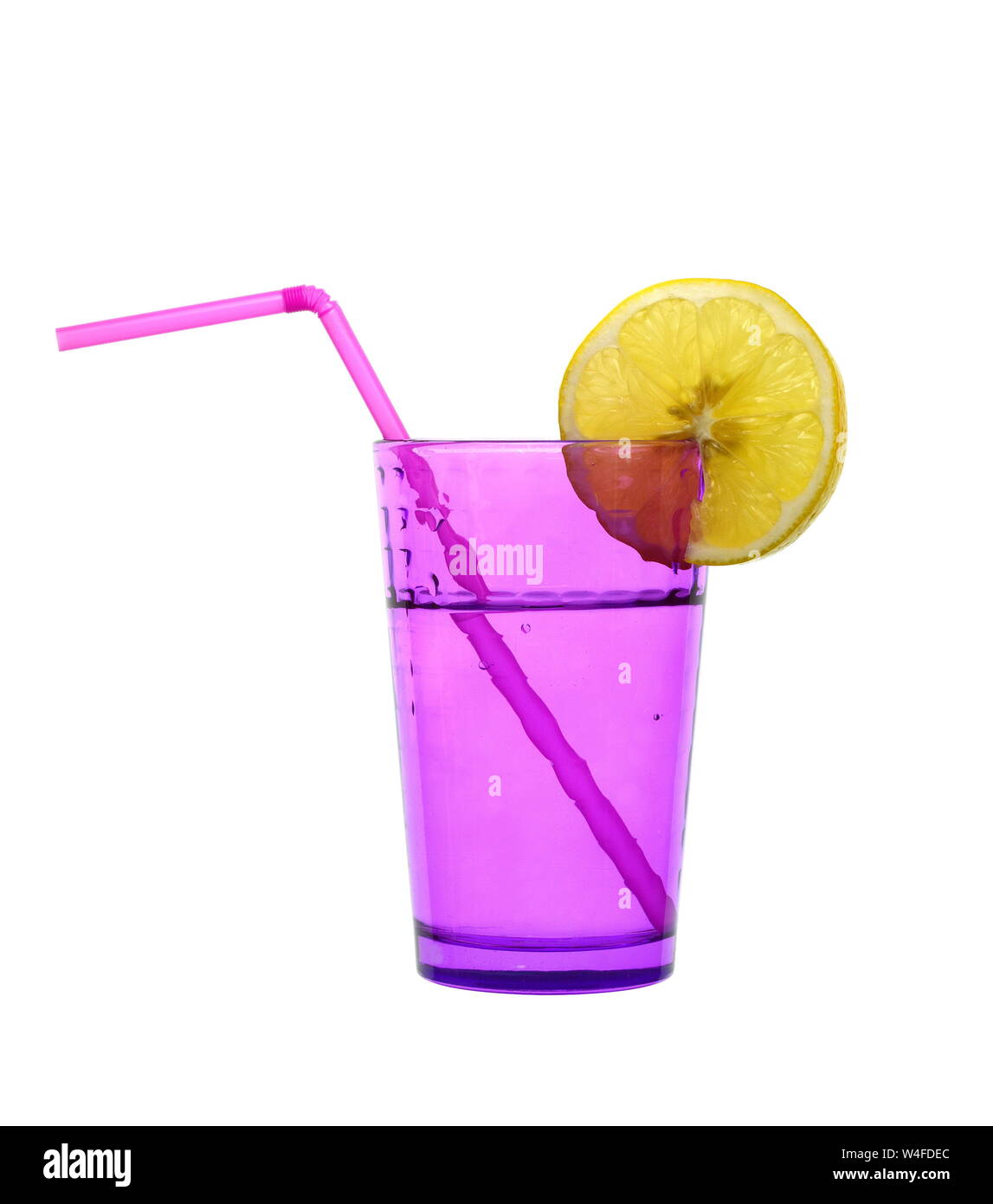Glass of pink lemonade on ice with lemon wedges and straw Stock Photo ...