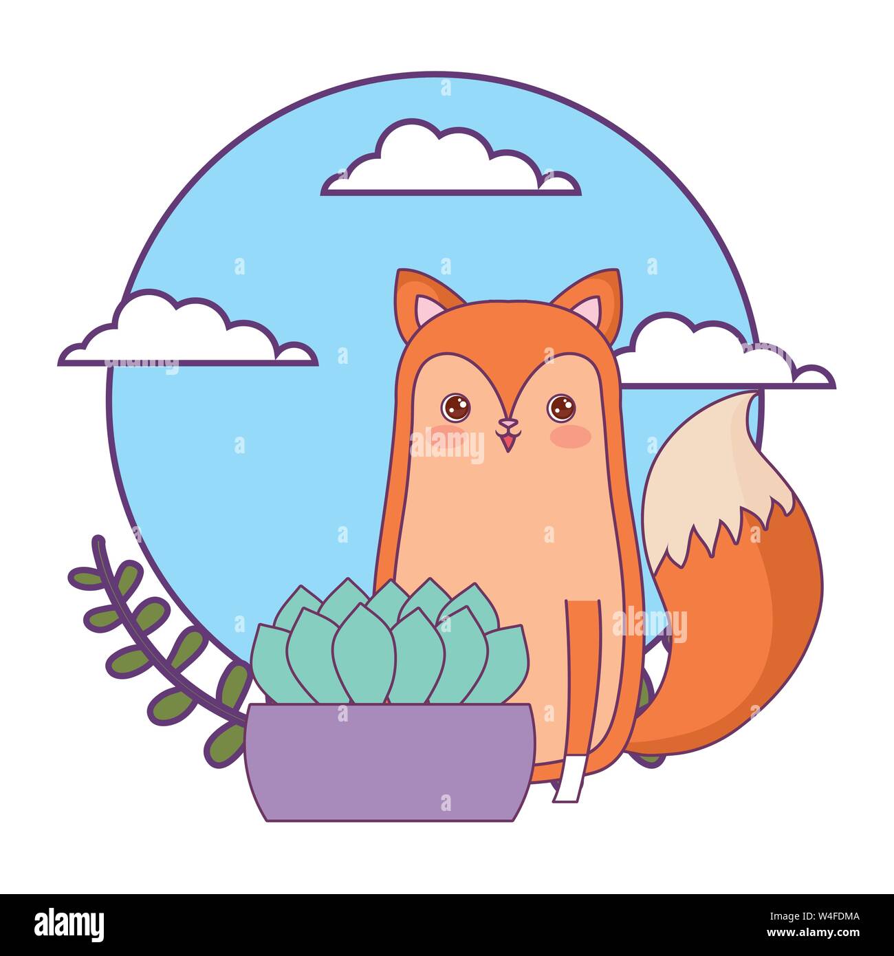 cute fox animal with house plant vector illustration design Stock ...