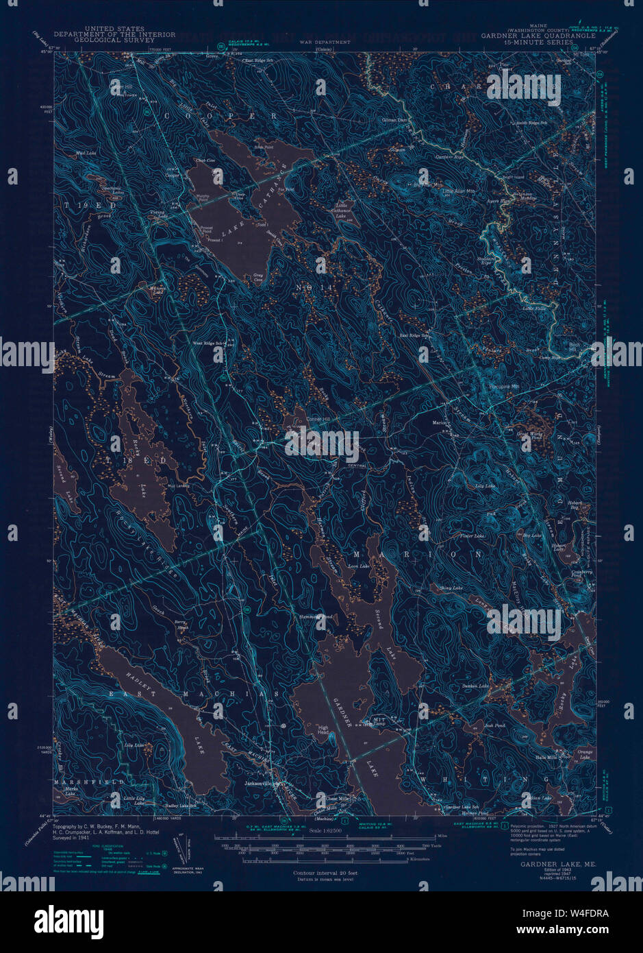 Maine USGS Historical Map Gardner Lake 306582 1943 62500 Inversion ...