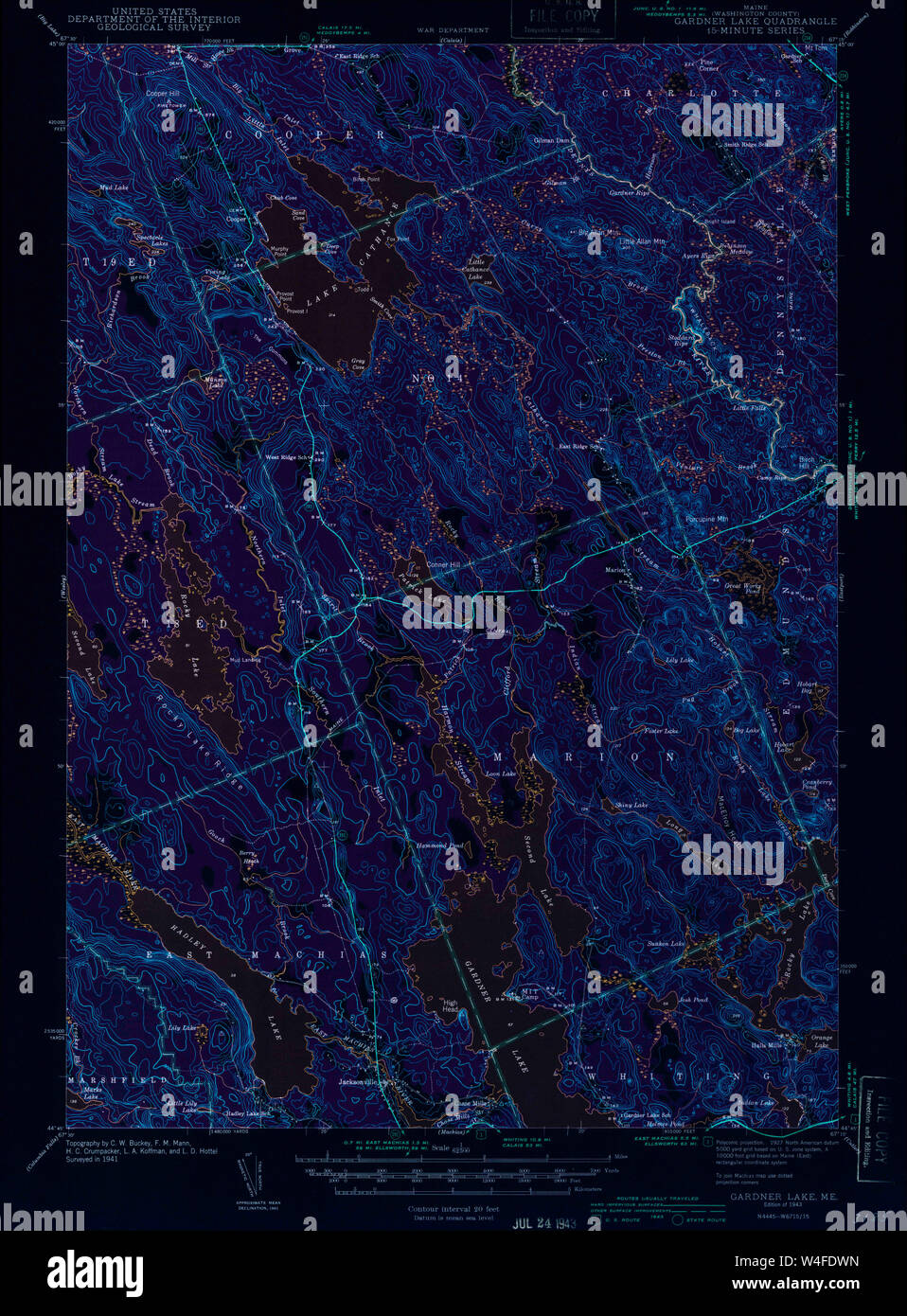 Maine USGS Historical Map Gardner Lake 460433 1943 62500 Inversion ...