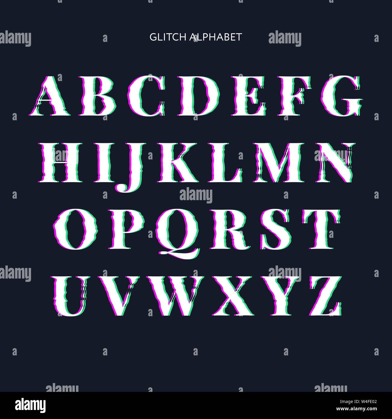 Vector distorted glitch font. Trendy style lettering typeface Stock ...