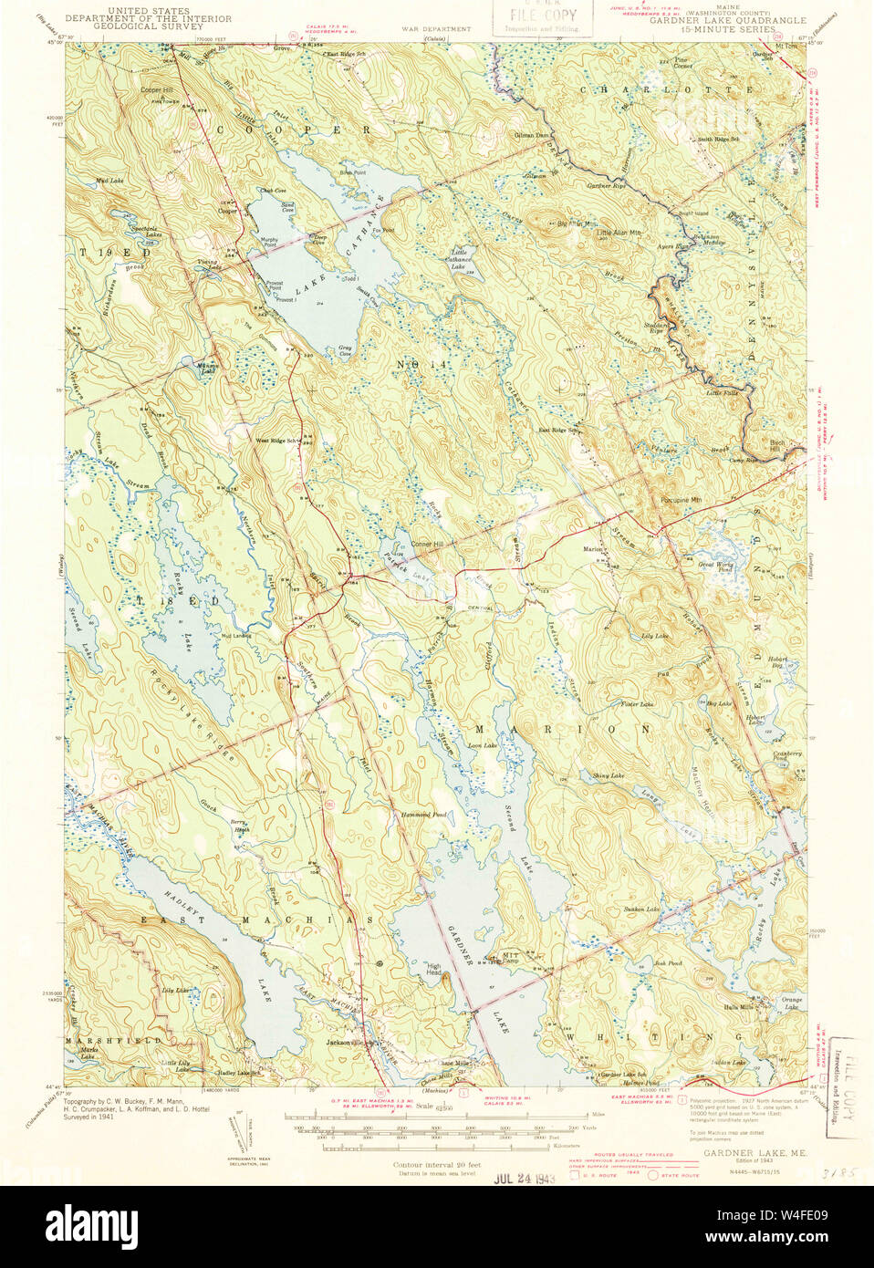 Maine USGS Historical Map Gardner Lake 460433 1943 62500 Restoration ...