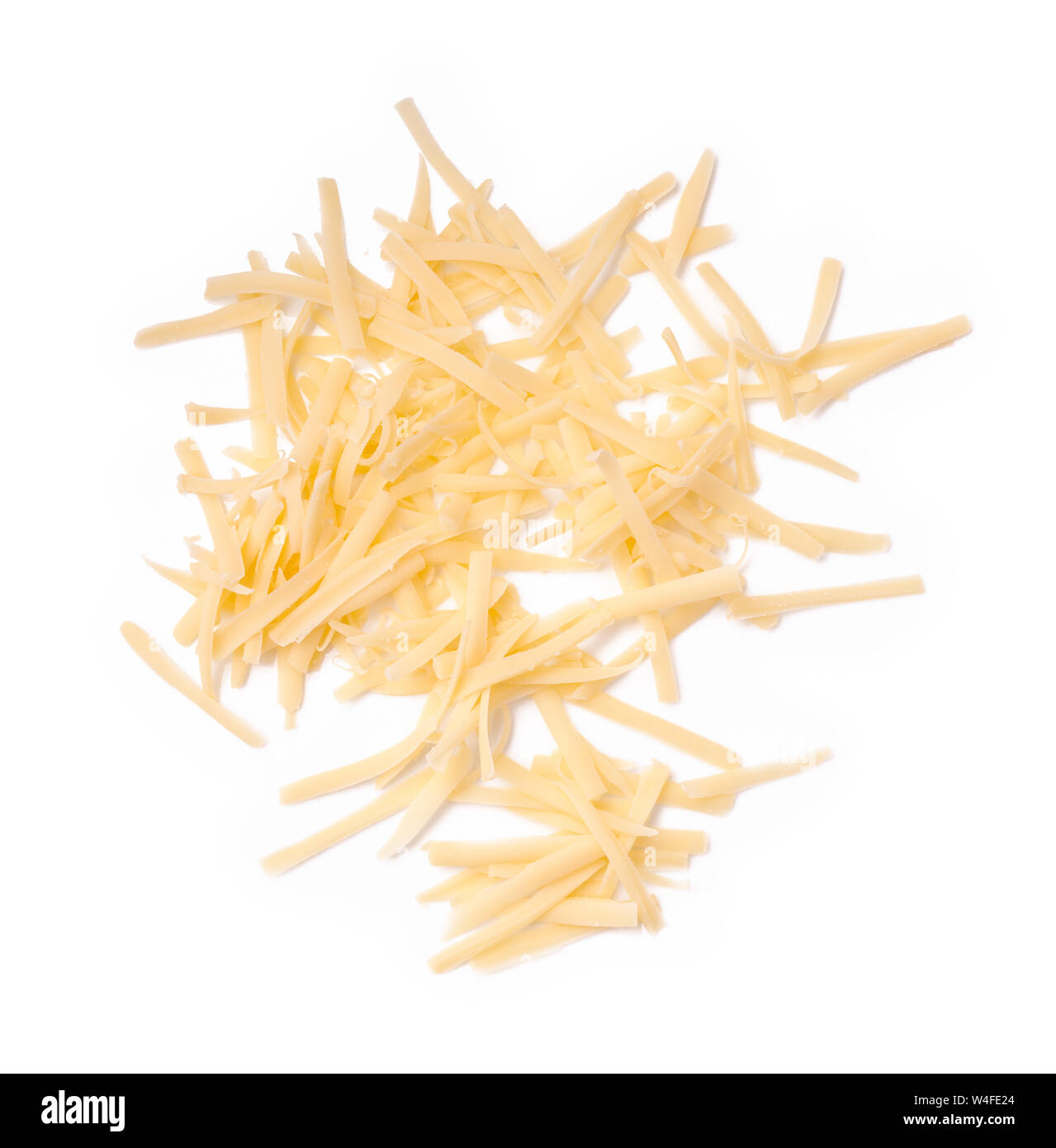 Grated cheese isolated on white background. Slices cheese. Top view ...