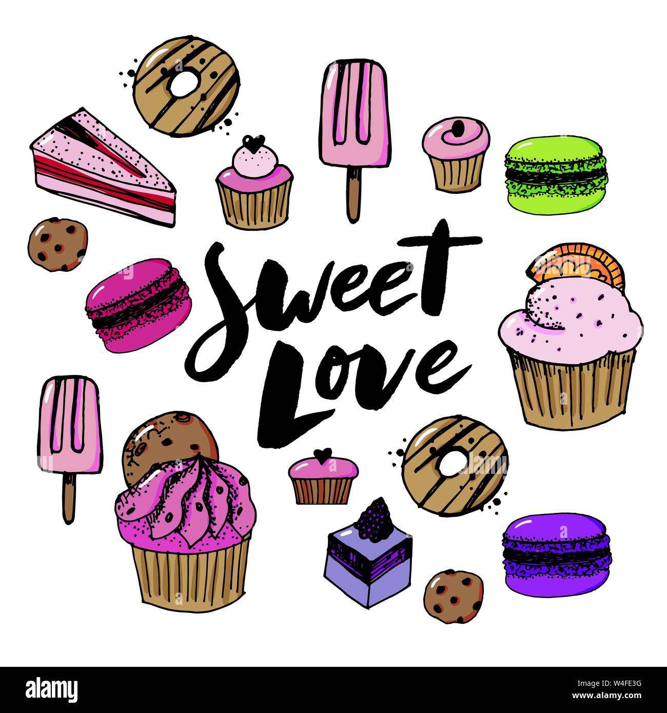 Vector set confectionery and sweets icons. Dessert, lollipop, ice cream ...
