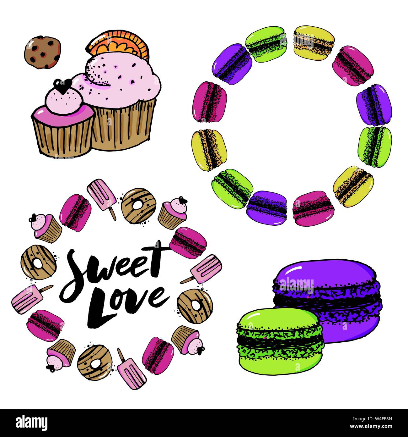Sketch set of dessert. Pastry sweets collection isolated on white ...
