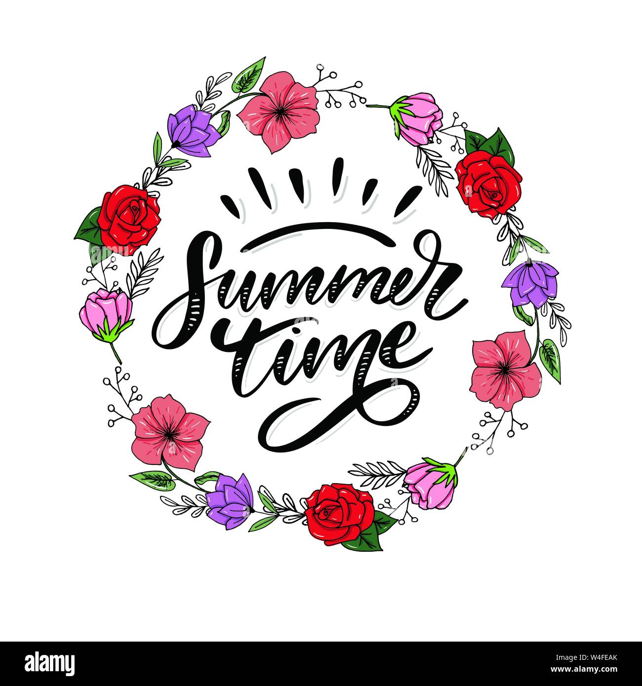Summer time vector text lettering calligraphy letters black Stock ...