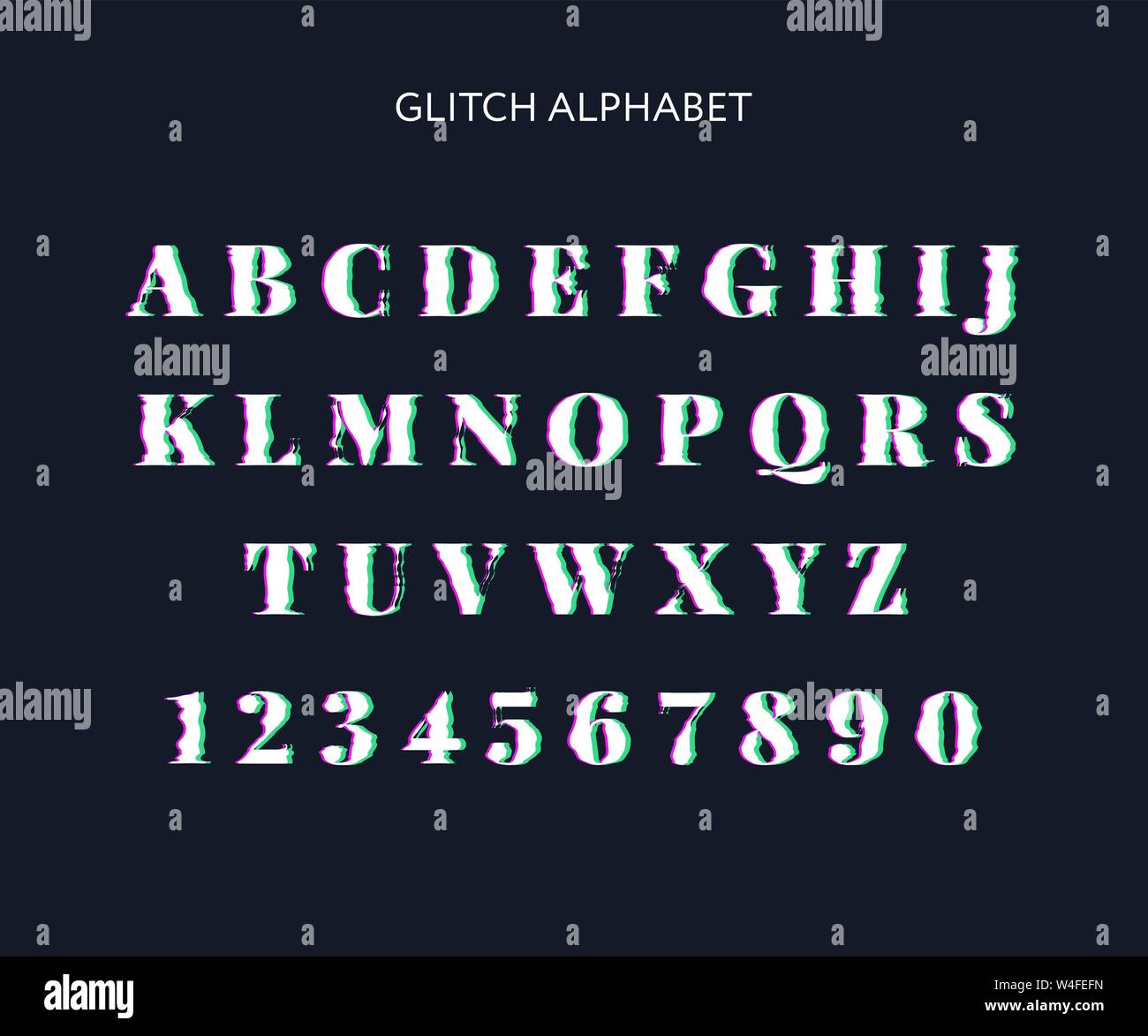 Vector distorted glitch font. Trendy style lettering typeface Stock ...