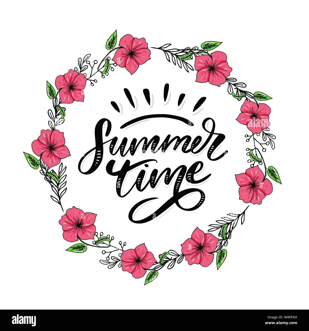 Summer time vector text lettering calligraphy letters black Stock ...
