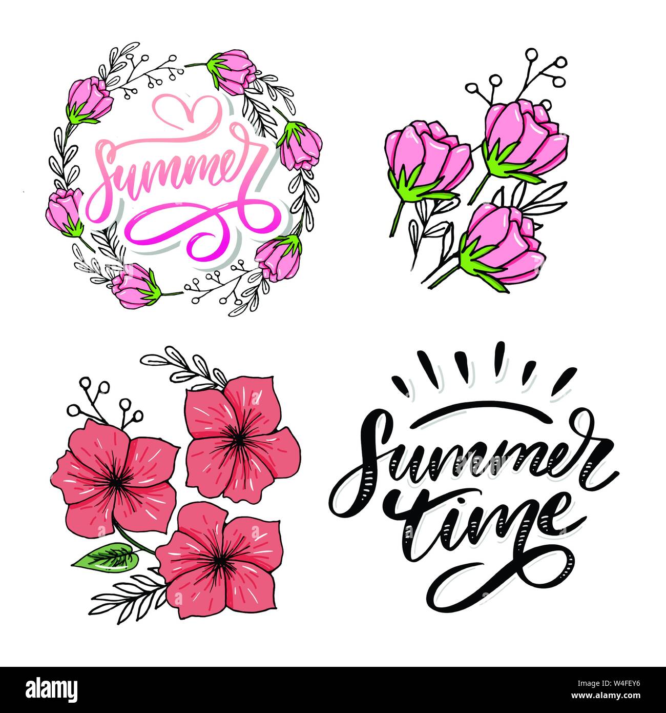 Summer time vector text lettering calligraphy letters black Stock ...