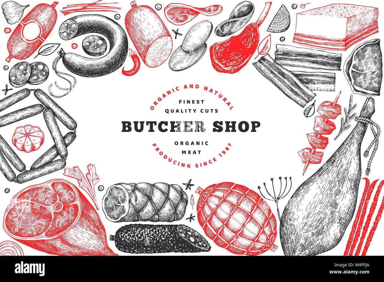 Butcher shop hand drawn vector banner template. Vintage style Stock ...
