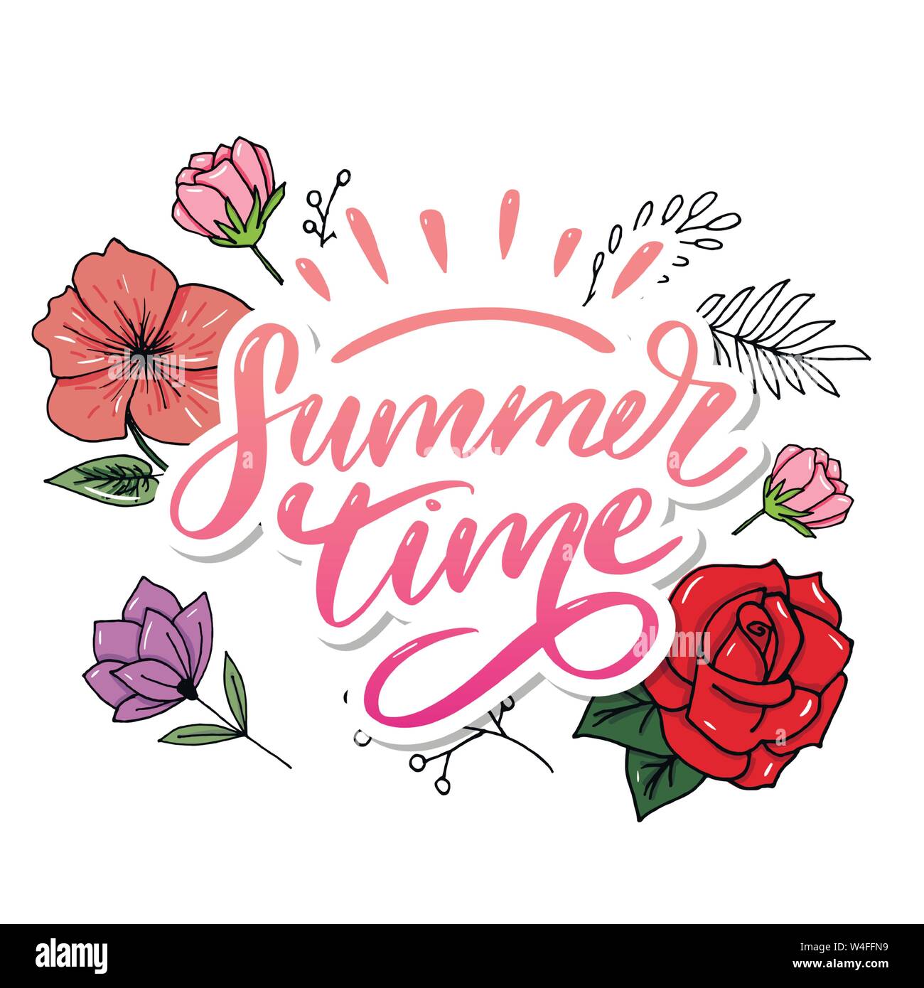 Summer time vector text lettering calligraphy letters black Stock ...