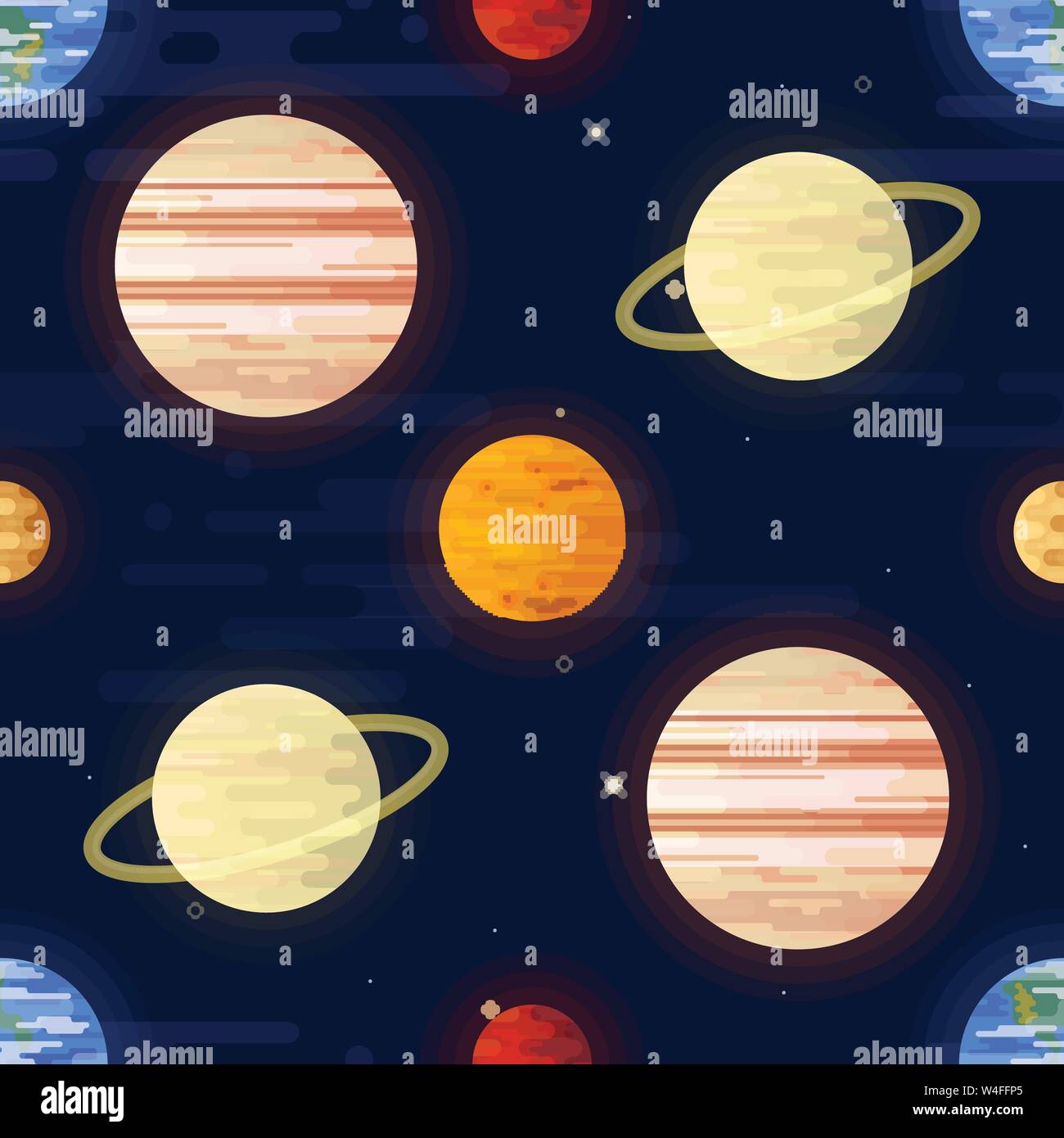 Space print. Seamless vector pattern. Different colored planets of the ...