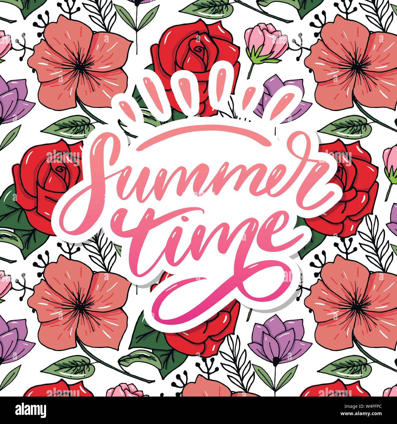 Summer time vector text lettering calligraphy letters black Stock ...