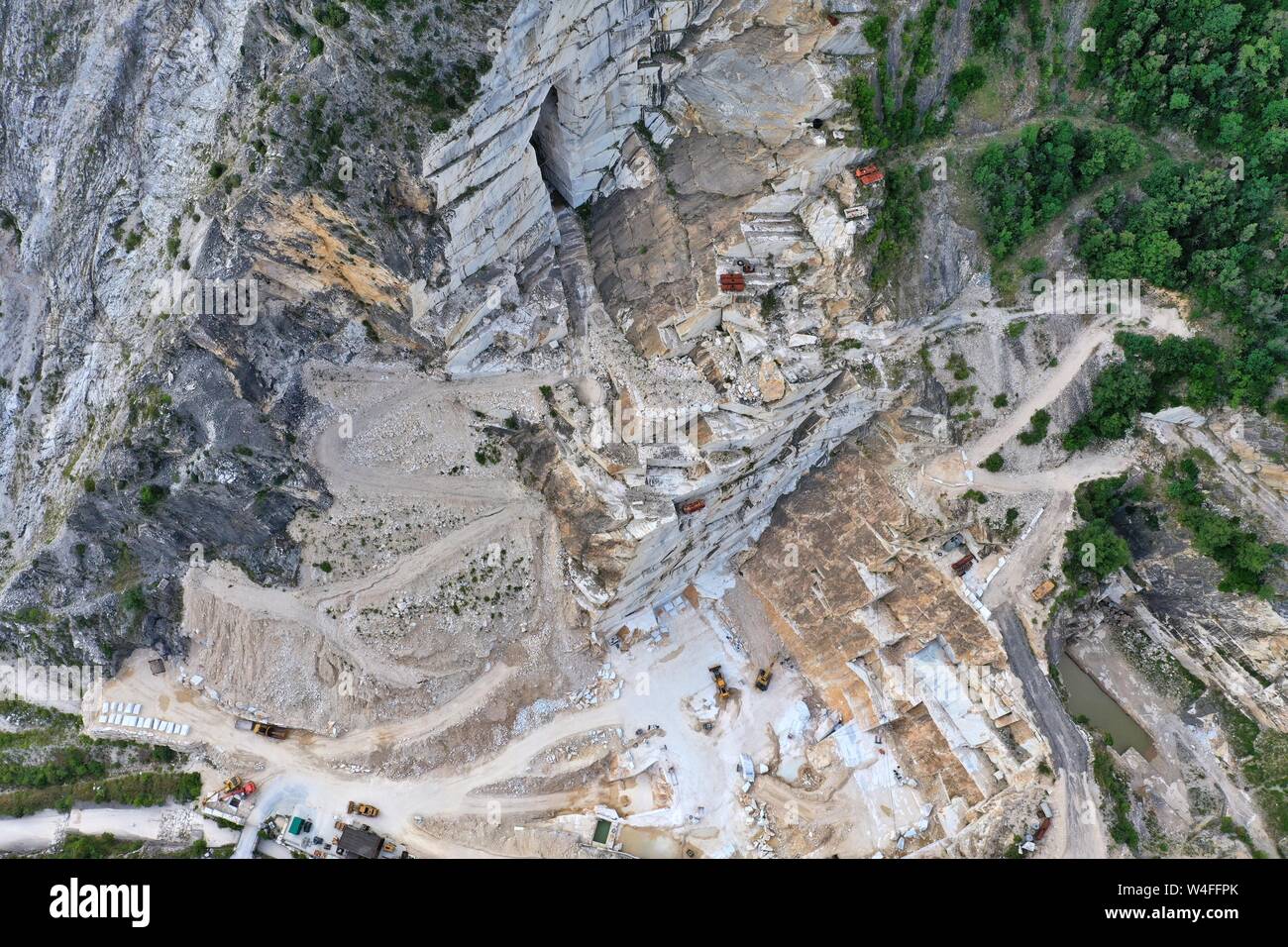 Aerial view of mountain of stone and marble quarries in the regional ...