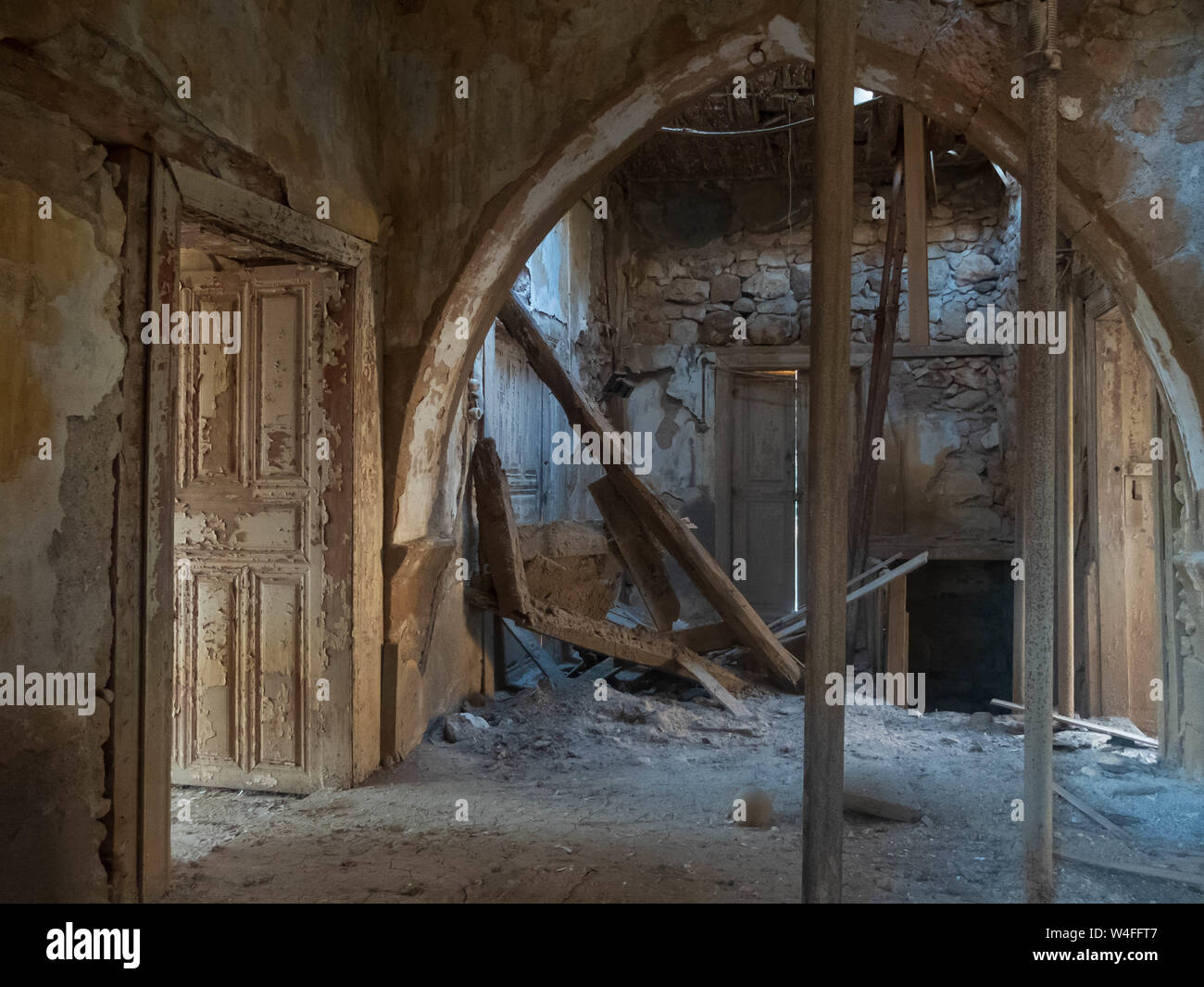 Interior of the old abandoned stone mansion Stock Photo - Alamy