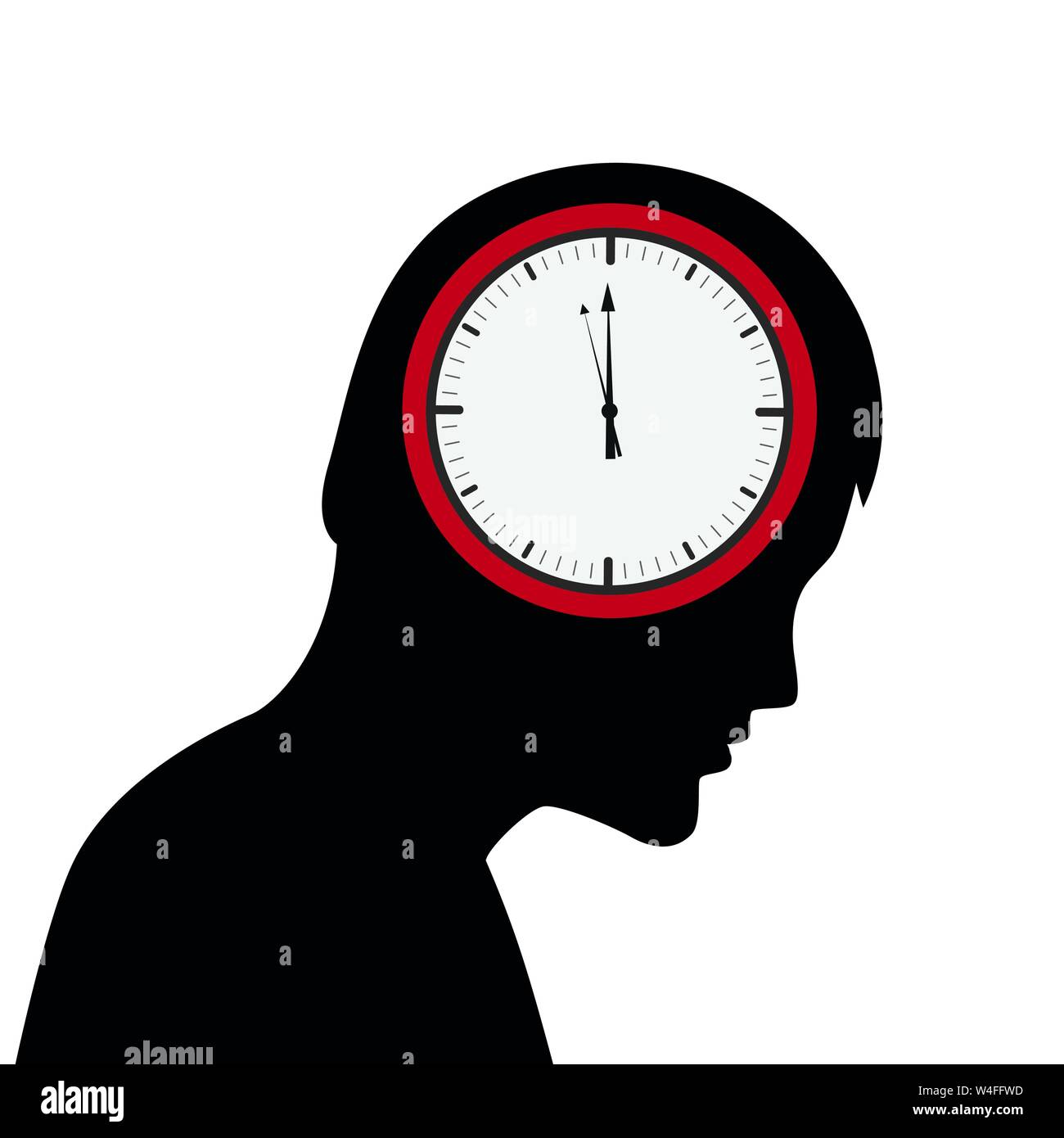 head of a sad man with clock in the brain vector illustration EPS10 ...