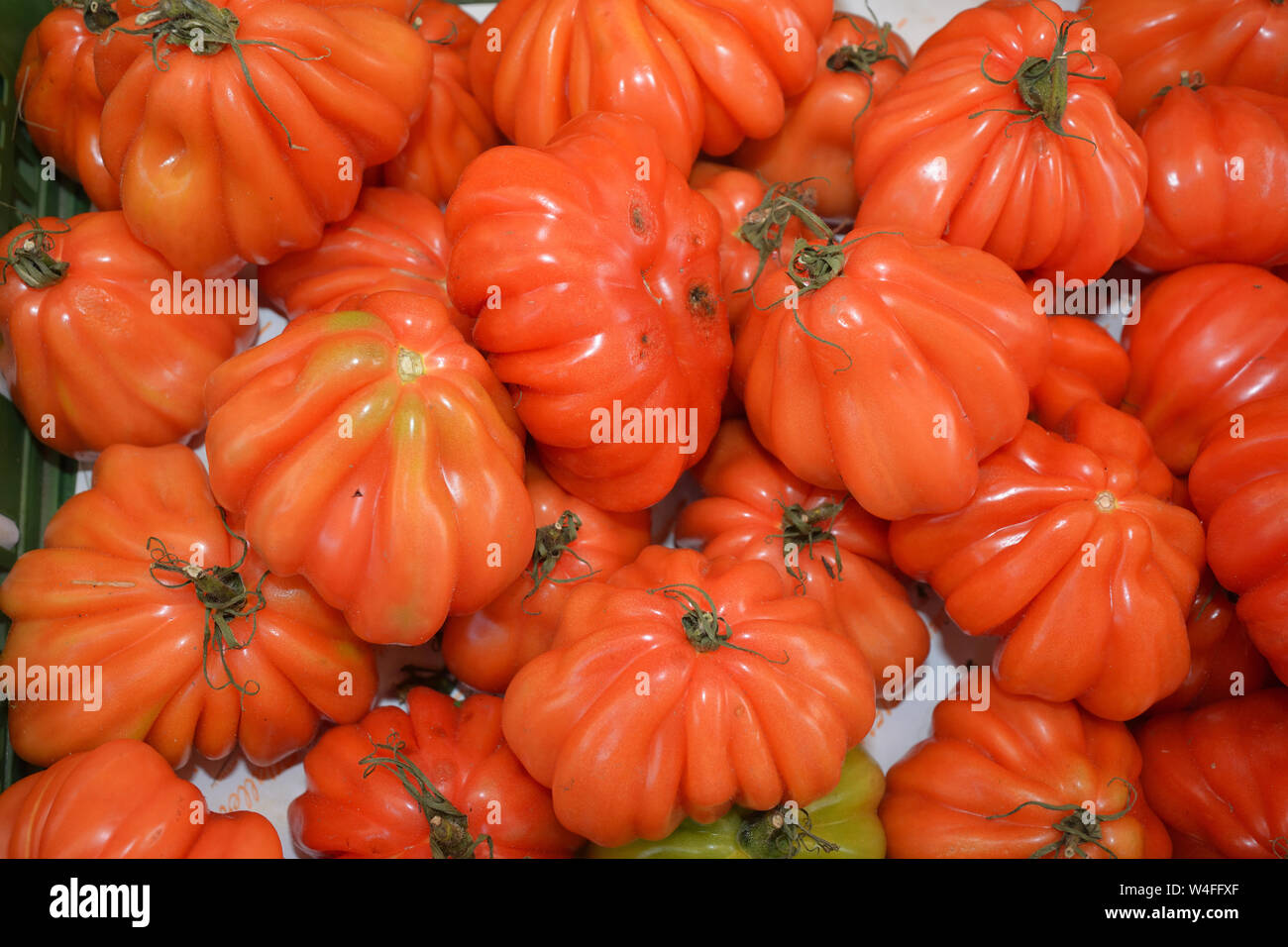 Tomatoes on the fruit and vegetable market Naschmarkt in Vienna ...