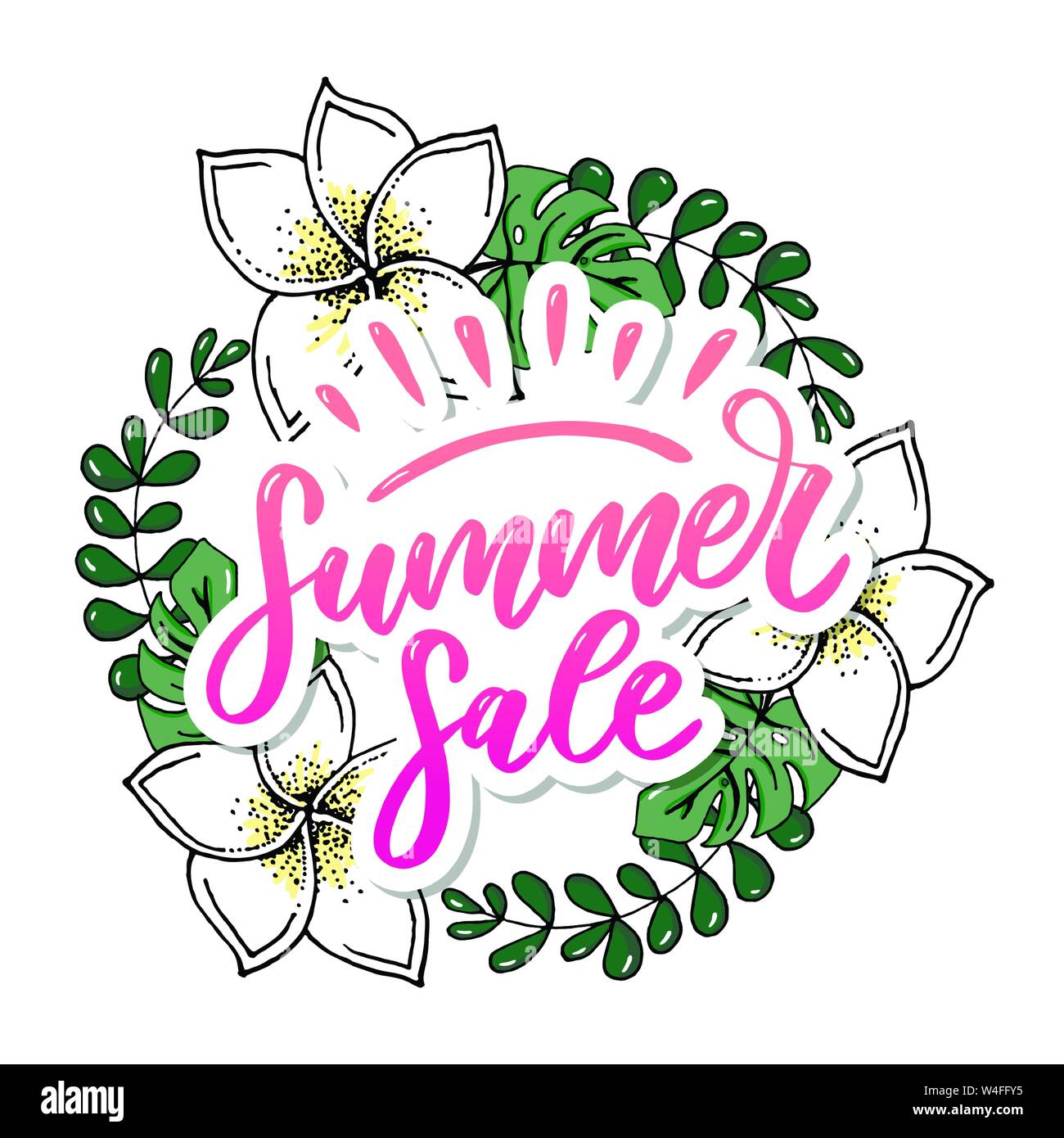 Vector word sale .Letters made of flowers and leaves on a white ...