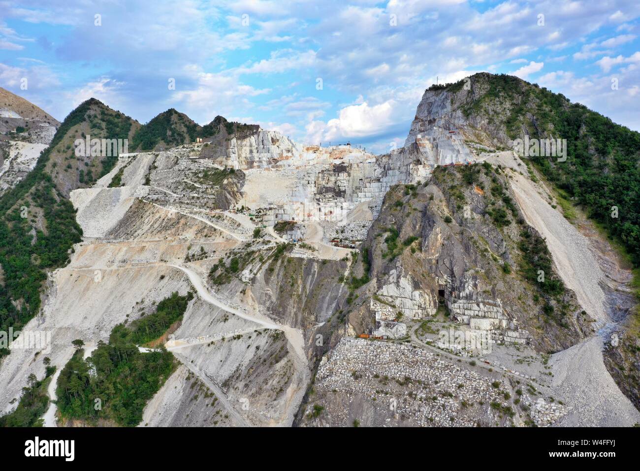Aerial view of mountain of stone and marble quarries in the regional ...