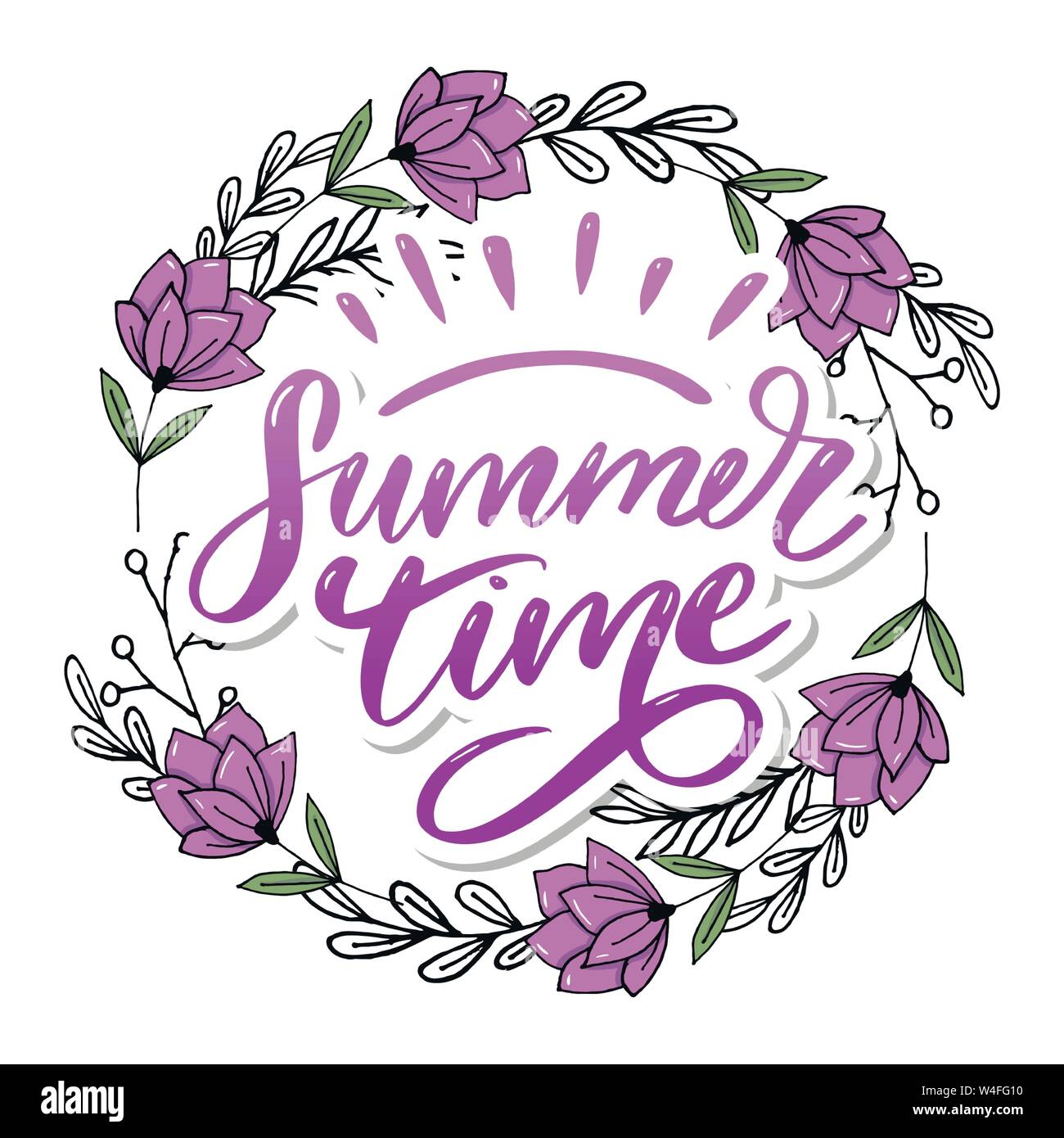 Summer time vector text lettering calligraphy letters black Stock ...