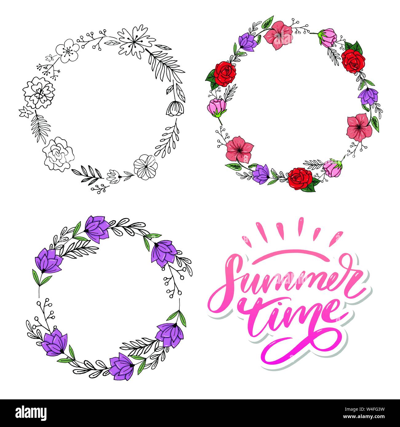 Summer time vector text lettering calligraphy letters black Stock ...