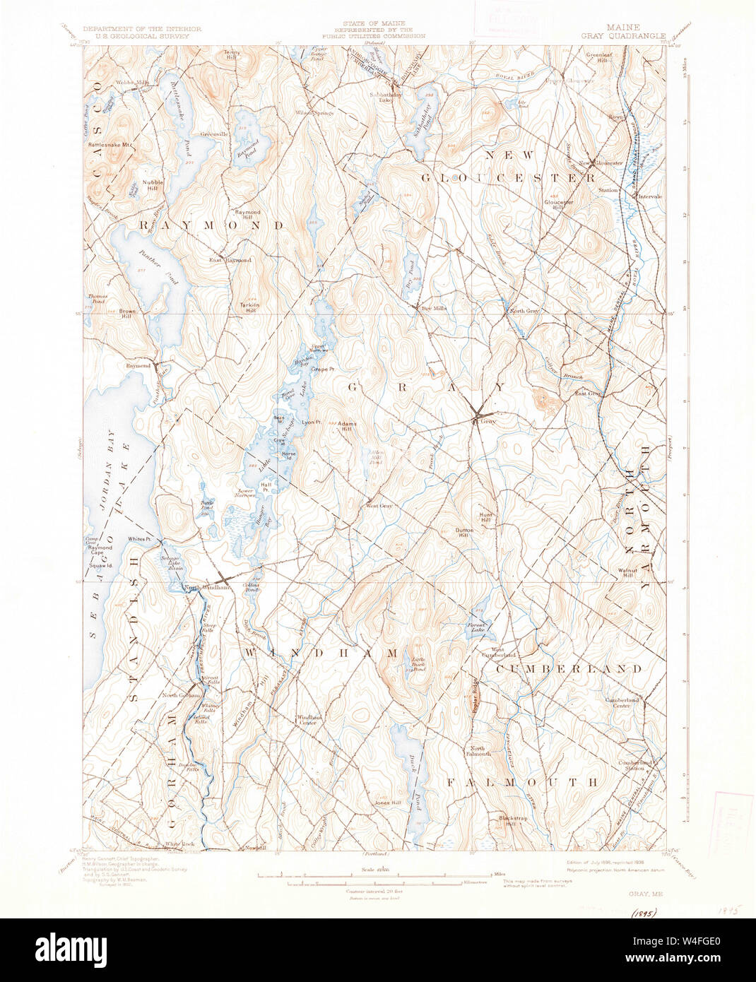 Maine USGS Historical Map Gray 460443 1898 62500 Restoration Stock ...