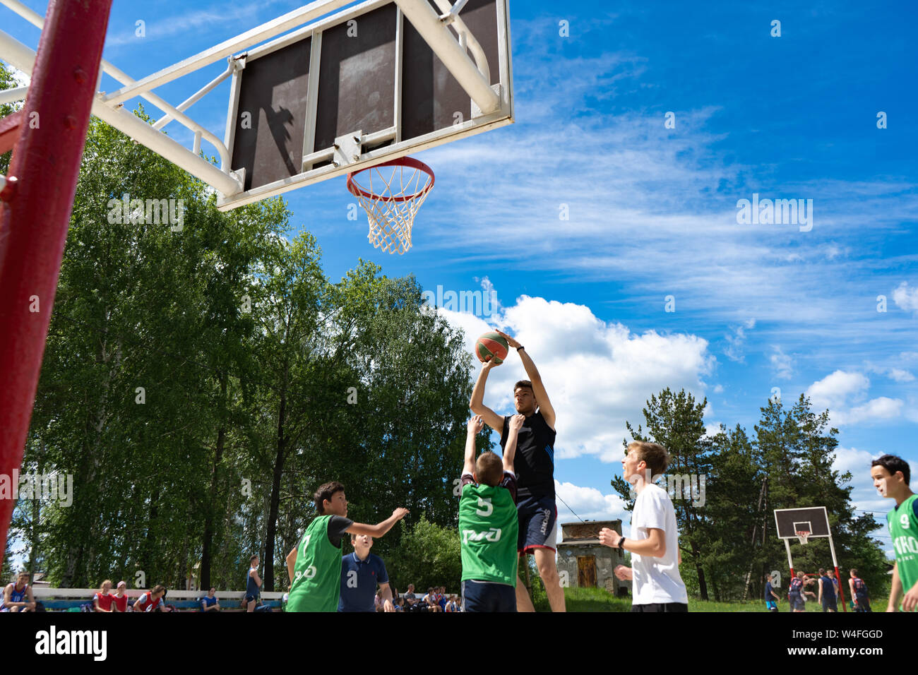 Chelyabinsk Region, Russia - June 2019. Basketball players in action on ...