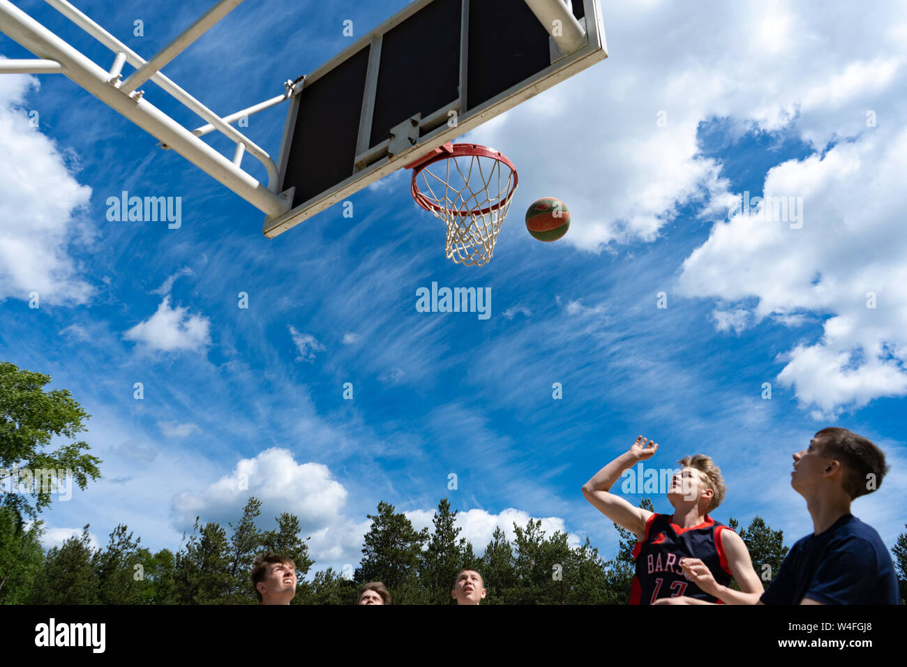 Chelyabinsk Region, Russia - June 2019. Basketball players in action on ...