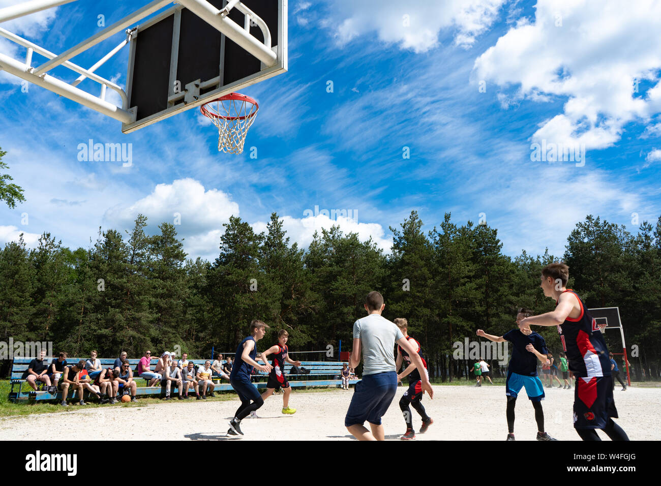 Chelyabinsk Region, Russia - June 2019. Basketball players in action on ...