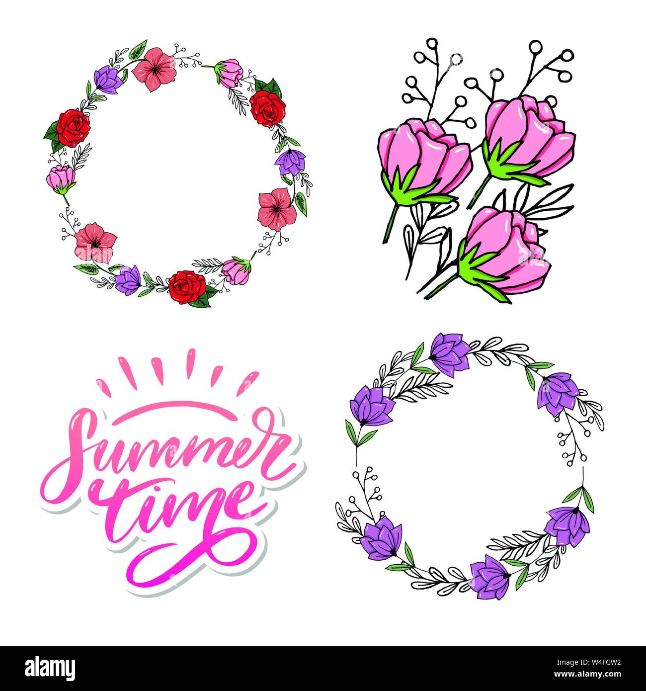 Summer time vector text lettering calligraphy letters black Stock ...