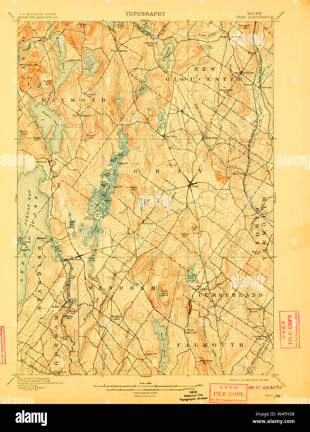 Maine USGS Historical Map Gray 807512 1898 62500 Restoration Stock ...