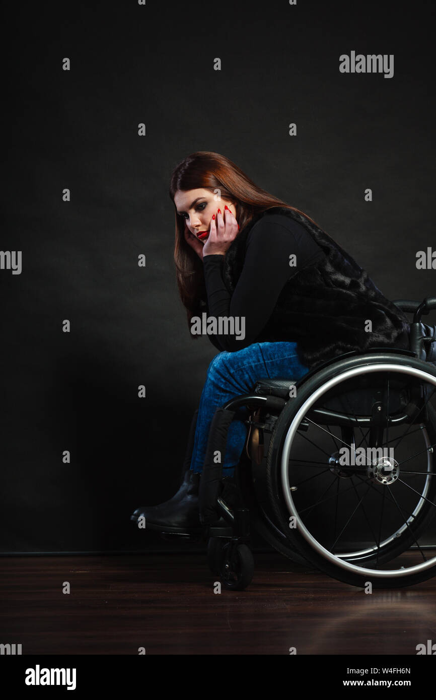Disability sadness disease tragedy concept. Sad girl on wheelchair ...