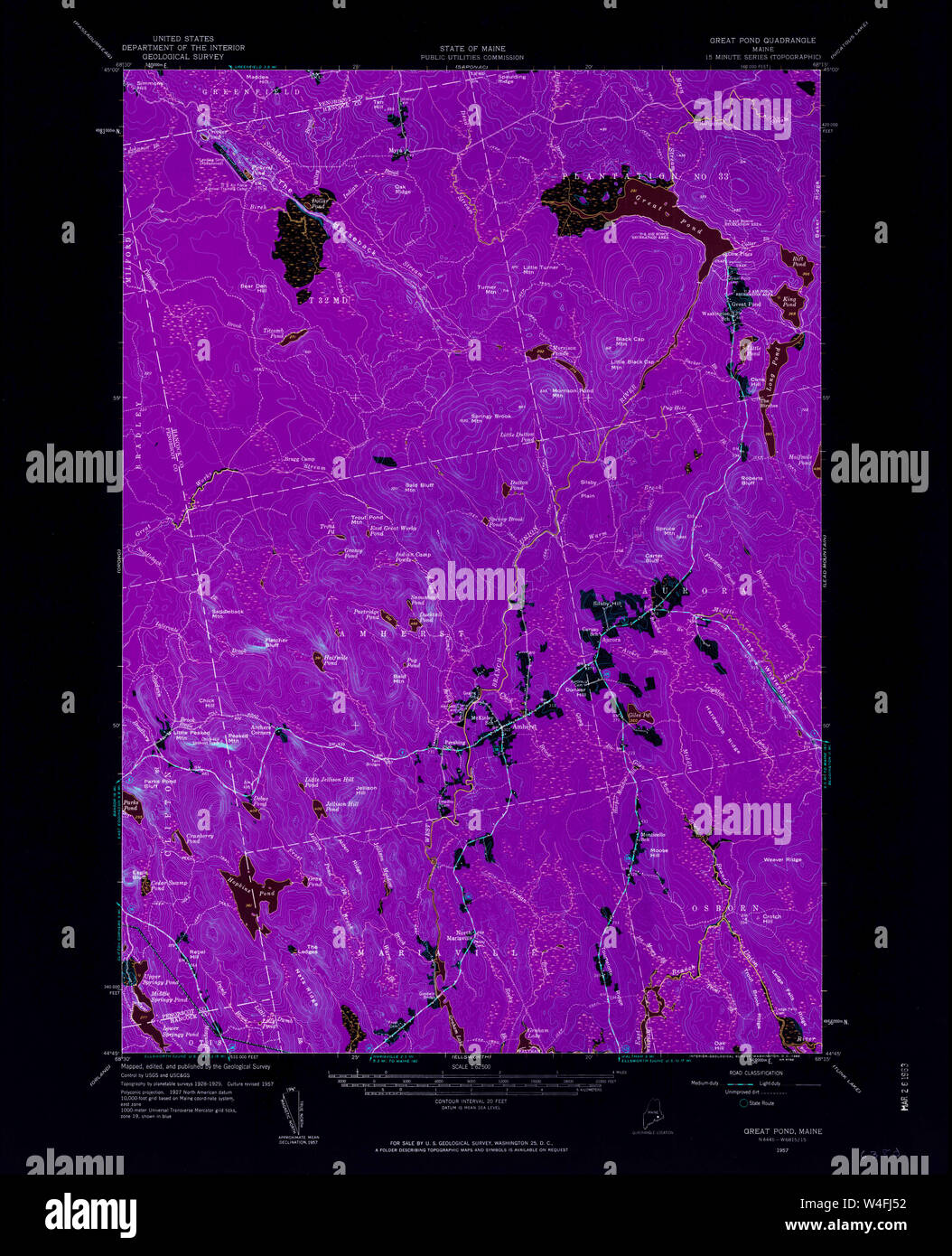Maine USGS Historical Map Great Pond 460457 1957 62500 Inversion ...