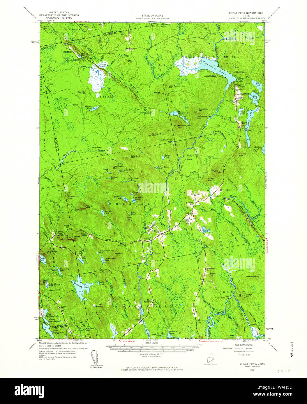 Maine USGS Historical Map Great Pond 460457 1957 62500 Restoration ...