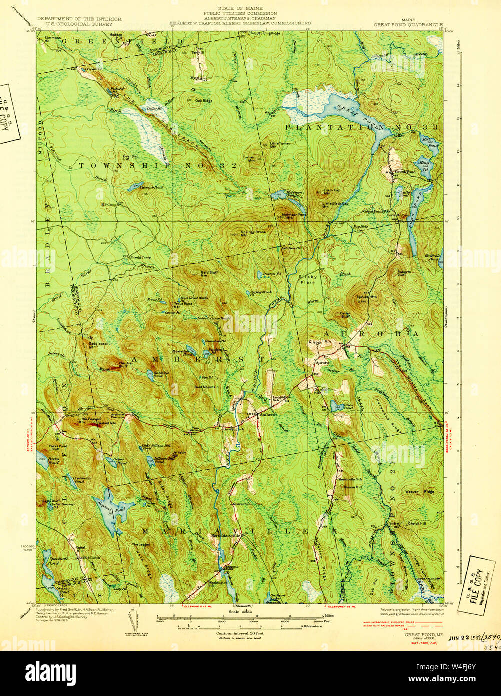 Maine USGS Historical Map Great Pond 807518 1932 62500 Restoration ...