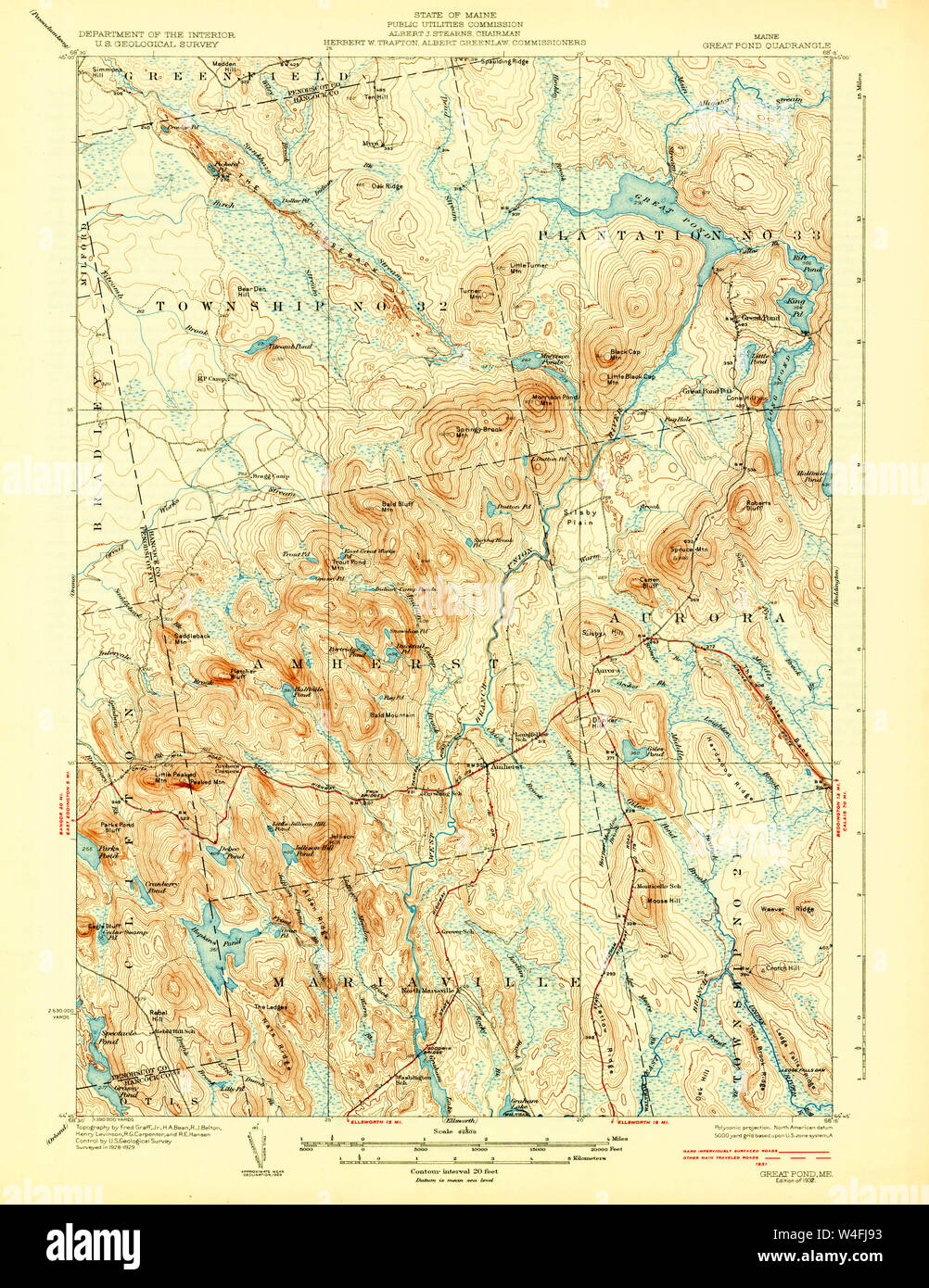 Maine USGS Historical Map Great Pond 807519 1932 62500 Restoration ...